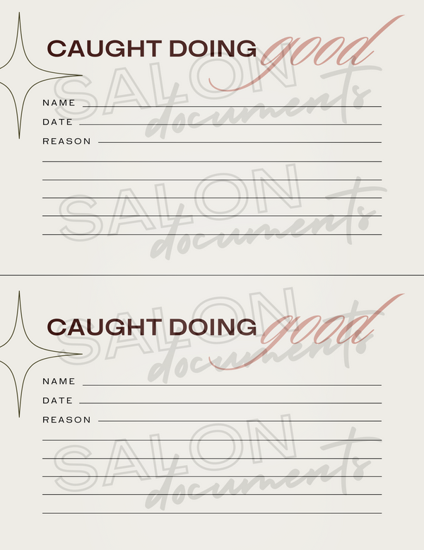 Luxe Vibe: Caught Doing Good Employee Praise Card – Salon Documents