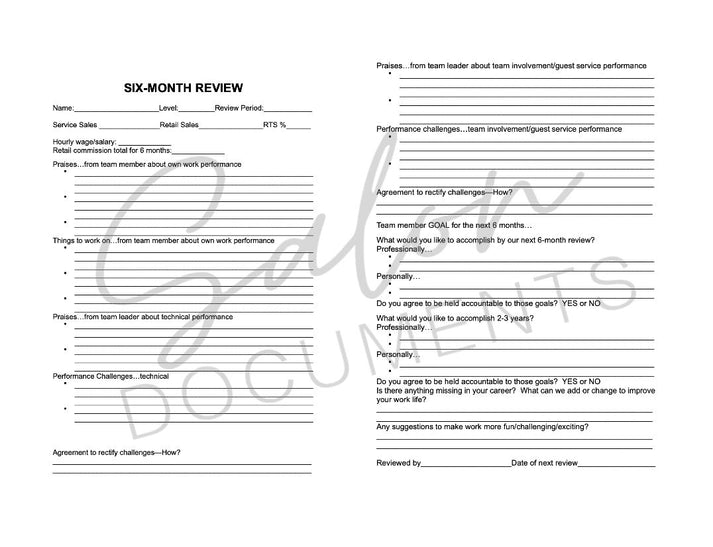 Employee 6 Month Review – Salon Documents